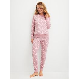 Calida Damen Calida Schlafanzug &raquo;Cotton Stripes&laquo; 2 tlg. Langarm, Rundhals-Ausschnitt, lockere Passform, Baumwolle lila S (40/42)