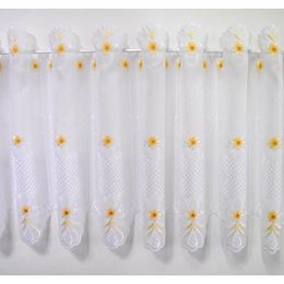 Stickereien Plauen Scheibengardine &raquo;BL&Uuml;MCHEN&laquo; Durchzugl&ouml;cher 1 Stk. tlg. wei&szlig; Voile, Polyester 50cm, Durchzugl&ouml;cher, 210cm