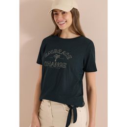 Cecil Damen Rundhalsshirt Sommershirt im Ausbrenner-Look mit Wording L (42)