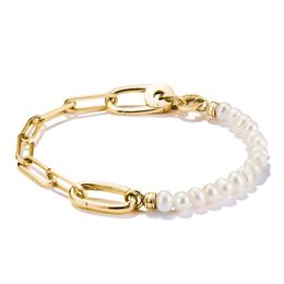 Thomas Sabo Damen Thomas Sabo Charm-Armband &raquo;Charm Club Connect: Perlen und Paperclip mit einem Connect Link&laquo; mit S&uuml;&szlig;wasserzuchtperle gold 17, Perlen 