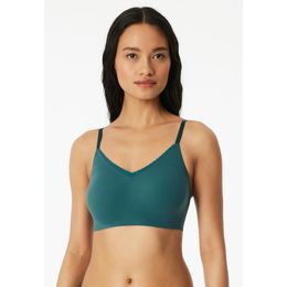 Schiesser Damen Bustier &raquo;Invisible Soft Lace&laquo; herausnehmbare Pads, V-Ausschnitt, Spitze vorn, Lasercut-Abschl&uuml;sse gr&uuml;n 36, N-Gr