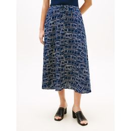 Tommy Hilfiger Damen A-Linien-Rock &raquo;ESS LINEN FLARE MIDI SKIRT&laquo; mit Allover-Print blau XS (34)