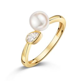 Firetti Damen Fingerring &raquo;Schmuck Geschenk Gold 333 Damenring Ring Tropfen&laquo; mit Zirkonia (synth.) - mit S&uuml;&szlig;wasserzuchtperle 62, Gelbgold 333 Perlen, 