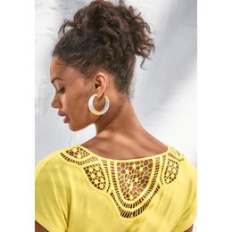 Vivance Damen Kurzarmshirt &raquo;mit Spitzeneinsatz im R&uuml;cken&laquo; aus elastischem Viskose Jersey, sommerlich leicht gelb 32/34