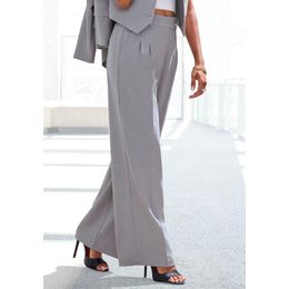 Lascana Damen Lascana Palazzohose &raquo;mit weitem Bein aus weicher und leichter Webware&laquo; Sommerhose im Business-Look, elegante Anzughose mit Taschen grau 