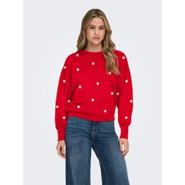 Only Damen Only Sweatshirt &raquo;ONLBROOKE L/S O-NECK FLOWER SWT&laquo;, Baumwollmischung, regular fit rot XS