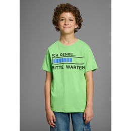 Kidsworld Jungen Kidsworld T-Shirt &raquo;ICH DENKE...BITTE WARTEN&laquo; Kurzarm, Basic Passform, mit trendigem Aufdruck gr&uuml;n 140/146