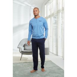 AUTHENTIC LE JOGGER Herren AUTHENTIC LE JOGGER Pyjama &raquo;Schlafanzug f&uuml;r Herren&laquo; 1 St&uuml;ck, 2 tlg. mit Knopfleiste, meliertes Oberteil blau 44/46