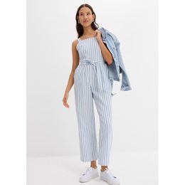 bonprix Damen bonprix Jumpsuit loose fit, &auml;rmellos, mit Bindedetails, aus Baumwolle und Leinen blau 40, N-Gr