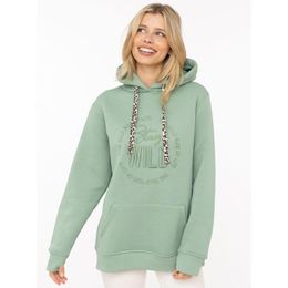 Zwillingsherz Damen Hoodie &raquo;"Nelina"&laquo;, mit Leo Band und schlichter Stickerei "Stay Wild", Kapuze gr&uuml;n L