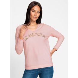 Heine Damen Feinstrickpullover, Rosa, Gr. 46, V-Ausschnitt Pullover, Material: Viskose