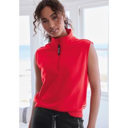 Bench. Loungewear Damen Sweatshirt, mit Rei&szlig;verschluss am Stehkragen, Loungewear rot 44/46