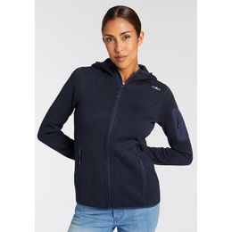 CMP Damen CMP Strickfleecejacke &raquo;KNITTED MELANGE HOODY WOMAN HOODY JACKET&laquo; mit Kapuze mit Rei&szlig;verschlusstaschen, atmungsaktiv, schnell trocknend blau 