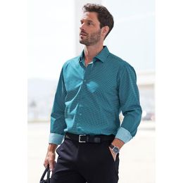 H.I.S. H.I.S Herren Langarmhemd &raquo;Regular fit&laquo; mit Haifischkragen und allover Print aus reiner Baumwolle gr&uuml;n XXL (45/46), N-Gr