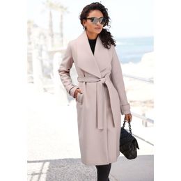 Lascana Damen Lascana Langmantel &raquo;mit Bindeg&uuml;rtel und Taschen&laquo; eleganter Damenmantel, langer &Uuml;bergangsmantel beige 40