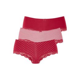 Lascana Damen Lascana Panty 3er-Pack, aus elastischer Baumwolle mit zarter Spitze rot 44/46