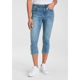 H.I.S. H.I.S Damen Caprijeans schmale Beinform, krempelbare Beinabschl&uuml;sse, hohe Leibh&ouml;he blau 36, N-Gr