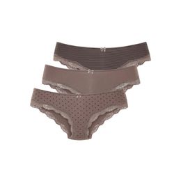 Lascana Damen Lascana Slip 3er-Pack, aus elastischer Baumwolle mit zarter Spitze grau 32/34