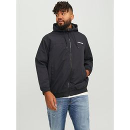 Jack & Jones PlusSize Jack & Jones Plussize Herren Jack & Jones PlusSize Bomberjacke &raquo;JJERUSH HOOD BOMBER NOOS PLS&laquo; mit Kapuze mit Logo Schriftzug schwarz 4XL
