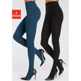 Lascana Damen Lascana Strickstrumpfhose 2 Stk. mit Zopfmuster blau 32/34
