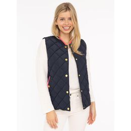 Zwillingsherz Damen Steppweste &raquo;"Classic Diamond"&laquo; Kn&ouml;pfe, Stehkragen, Eingriffstaschen, modisch, Kontrastdeteils blau M