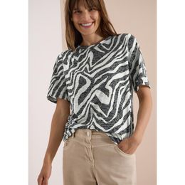 Cecil Damen Print-Shirt Ausbrenner-Optik, elastischer Saum, Viskosemix L (42)