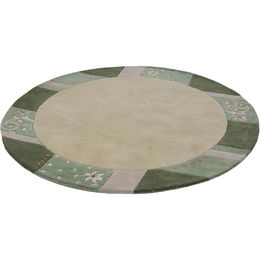 Theko Wollteppich &raquo;Royal Ganges&laquo; rund 13 mm H&ouml;he 95% Wolle, mit Bord&uuml;re, ideal im Wohnzimmer & Schlafzimmer gr&uuml;n Viskose, Wolle &Oslash; 150cm 1 Stk., 13mm, 
