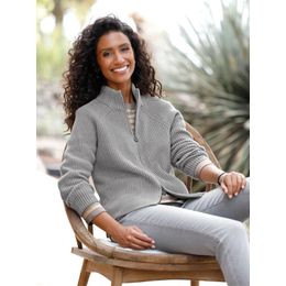 Heine Damen Cardigan, Grau, Gr. 50, Basic Strickjacken, Material: Baumwolle