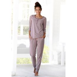 Arizona Damen Pyjama Set, 2 tlg. in melierter Qualit&auml;t mit Knopfleiste lila 36/38