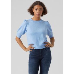 V&eacute;ro Moda Vero Moda Damen Rundhalspullover &raquo;VMDOFFY 2/4 O-NECK PULLOVER GA NOOS&laquo; Materialmix, regular fit blau M