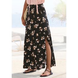 Vivance Damen Maxirock &raquo;mit Schlitz vorne seitlich und Blumendruck&laquo; langer Sommerrock, luftiger Jerseyrock, bequemer Rock mit Gummibund schwarz 34