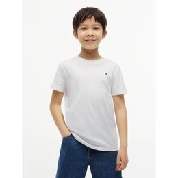 Tommy Hilfiger Jungen T-Shirt Rundhalsausschnitt, Regular Fit, Kinder bis 16 Jahre, reine Baumwolle wei&szlig; 6 (116)