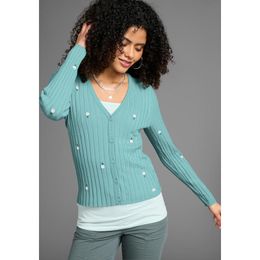Kangaroos Damen Kangaroos Strickjacke aus Rippstrick mit Stickerei gr&uuml;n 40/42