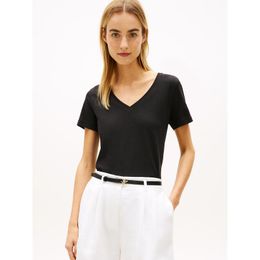 Tommy Hilfiger Damen Kurzarmshirt &raquo;CO LINEN V-NECK SHORT SLEEVE TEE&laquo; mit V-Ausschnitt, Regular Fit M (40)