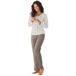 H.I.S. H.I.S Damen Pyjama Set, 2 tlg. mit garngef&auml;rbten Streifen beige 40/42