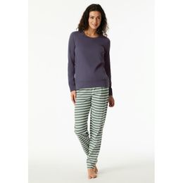 Schiesser Damen Schlafanzug &raquo;Casual Essentials&laquo; 2 tlg. Baumwolle, Rundhalsausschnitt, lang&auml;rmelig lila 48