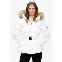 Superdry Damen Steppjacke &raquo;FUJI BELTED PUFFER&laquo; mit Kapuze mit Markenlabel, aus Polyester, Regular Fit wei&szlig; XXL