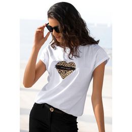 Venice Beach Damen Kurzarmshirt mit Frontprint, T-Shirt aus Baumwolle, lockere Passform wei&szlig; 36/38