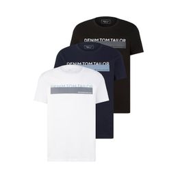 Tom Tailor Denim Herren Tom Tailor Denim Rundhalsshirt Packung, 3 Stk. mit Logo Print bunt M