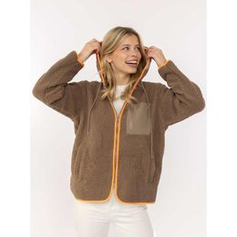 Zwillingsherz Damen Fleecejacke &raquo;"Classic"&laquo; mit Kapuze kuschelig weich, mit Taschen, Kapuze, Kontrastdetails XL