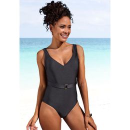 Lascana Damen Lascana Badeanzug Mit goldfarbener Schnalle grau 36, Cup C/D