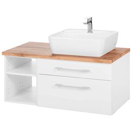 Welltime Waschbeckenunterschrank &raquo;Davos&laquo; Badm&ouml;bel, Waschtisch inkl. Waschbecken, Breite 90 cm wei&szlig; wei&szlig;, B/H/T: 90cm x 55cm x 47cm, Becken rechts