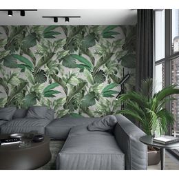 marburg Fototapete &raquo;Leaves&laquo; Motiv botanisch texturiert moderne Tapete f&uuml;r Wohnzimmer Schlafzimmer K&uuml;che grau Vlies B/L: 1,59m x 2,7m, Rollen: 1