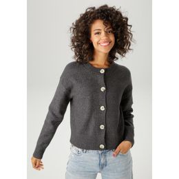 Aniston Casual Damen Aniston CASUAL Strickjacke aus effektvollem Melange-Garn grau 46
