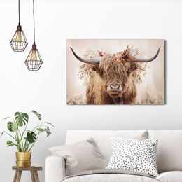 Reinders Wandbild &raquo;Highlander in Blumen&laquo; beige MDF B/H/T: 60cm x 90cm x 3cm