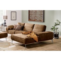 W.Schillig Ecksofa &raquo;run, Designsofa mit tollem Sitzkomfort, bequem, L-Form&laquo; mit elegantem Holzsockel, F&uuml;&szlig;e in Silber matt, Breite 319 cm braun 