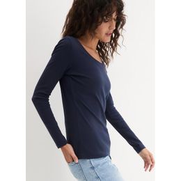 bonprix Damen bonprix Langarmshirt leicht taillierte Passform, Rundhalsausschnitt, aus reiner Baumwolle blau 44/46 (L)