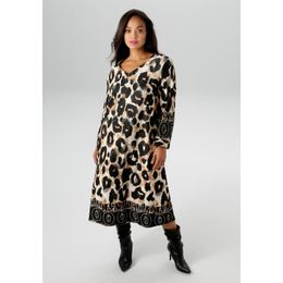 Aniston Plus Damen Aniston PLUS Jerseykleid in ausdrucksvoller Animalprint braun 50, N-Gr