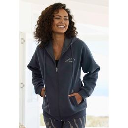 Lascana Damen Lascana Kapuzensweatjacke mit seitlichen Taschen und Innen angeraut, Loungewear grau 36/38