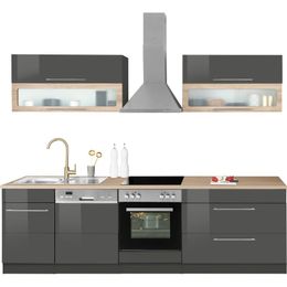 KOCHSTATION K&uuml;chenzeile &raquo;KS-Wien&laquo; Breite 270 cm, wahlweise mit E-Ger&auml;ten grau B/H/T: 270cm x 60cm, ohne E-Ger&auml;te